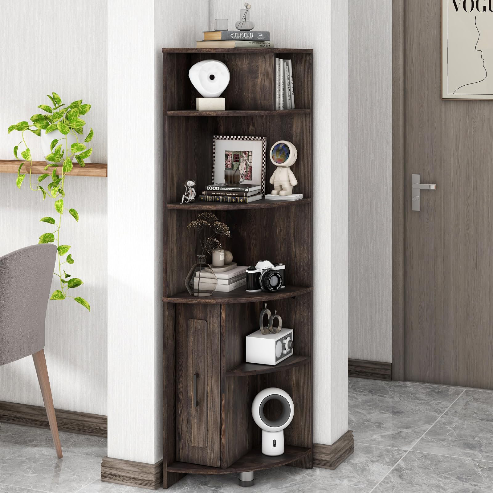 Millwood Pines 6 Tier Corner Shelf With Drawer, Corner Bookshelf And ...