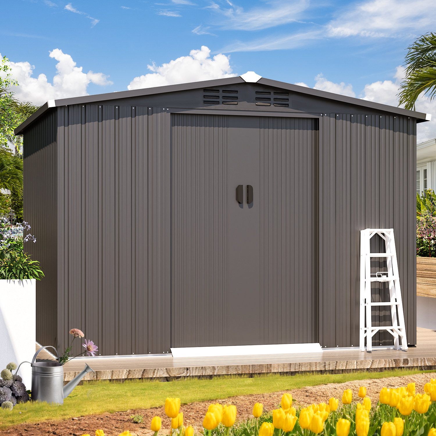 AECOJOY 8 ft. 5 in. W x 6 ft. 5 in D Metal Storage Shed & Reviews ...