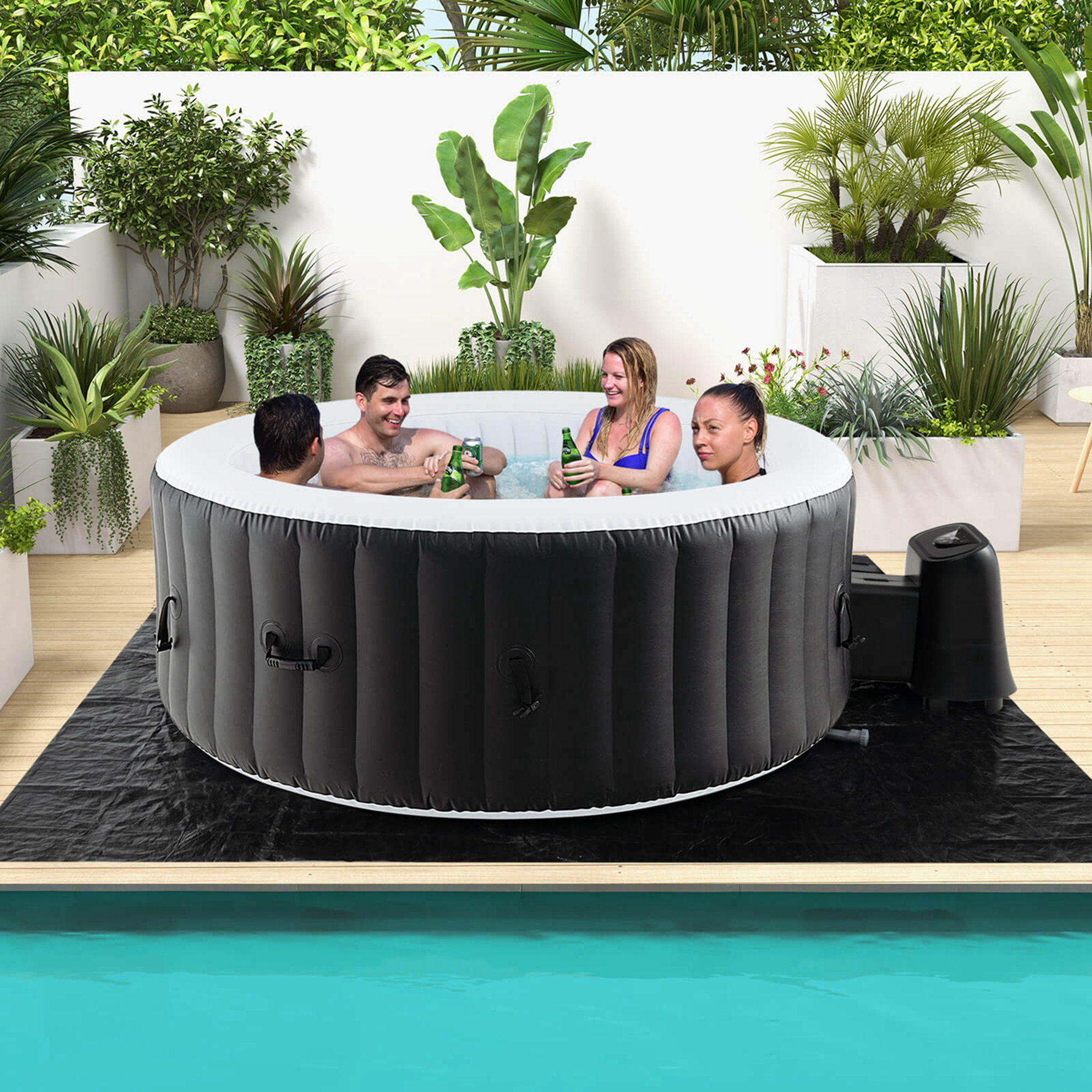 Costway Round Spa Pool Inflatable Hot Tub With 110 Air Jets Electric ...