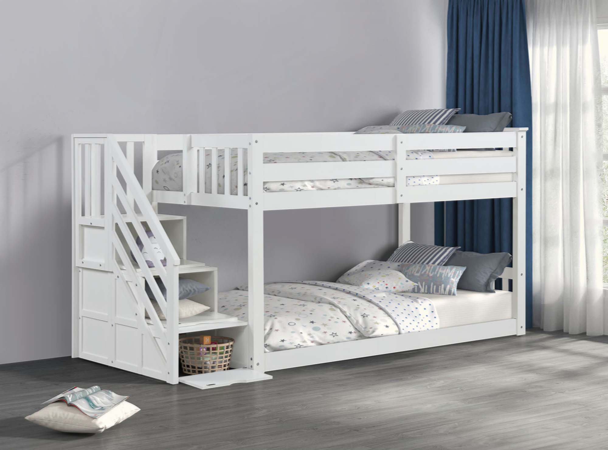 Latitude Run® Transitional Style Twin Over Twin Low Bunk Bed Reversible ...
