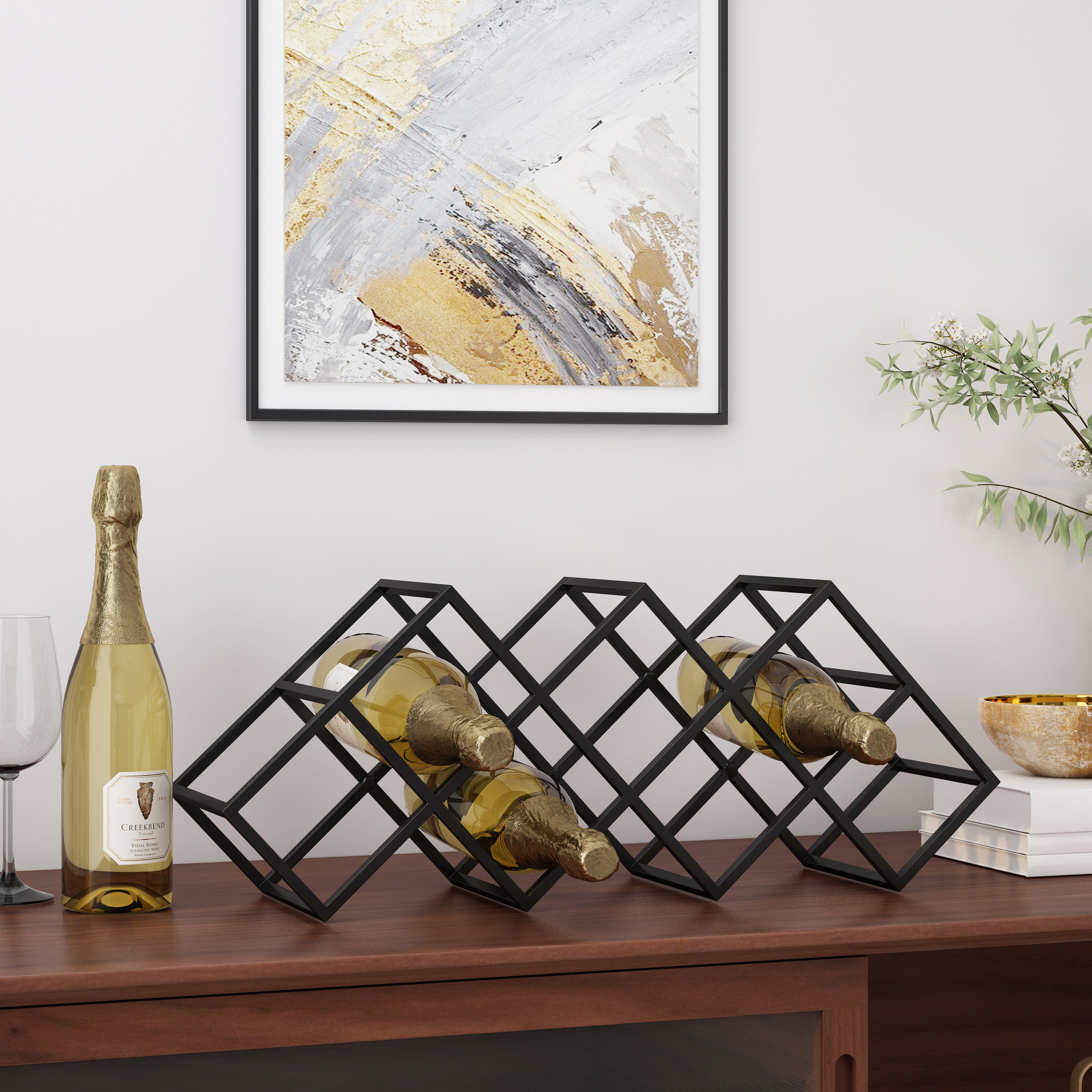 Ebern Designs 7 Bottle Tabletop Wine Bottle Rack in Black & Reviews ...