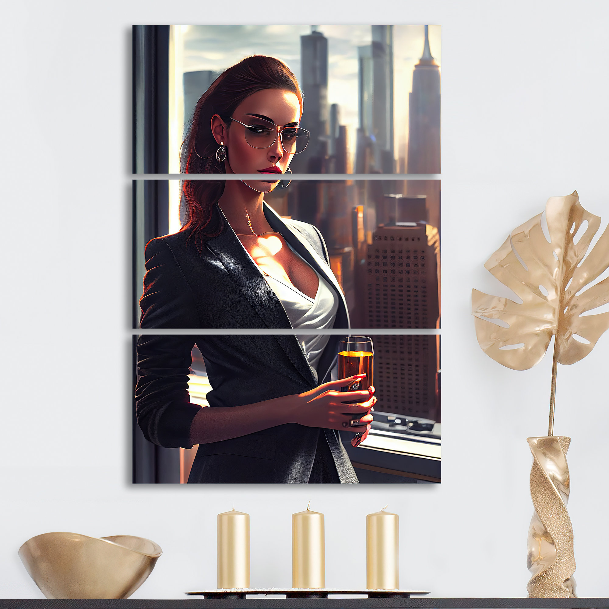 Hokku Designs Egeland Photorealistic Of Woman Gabling In Office III On ...