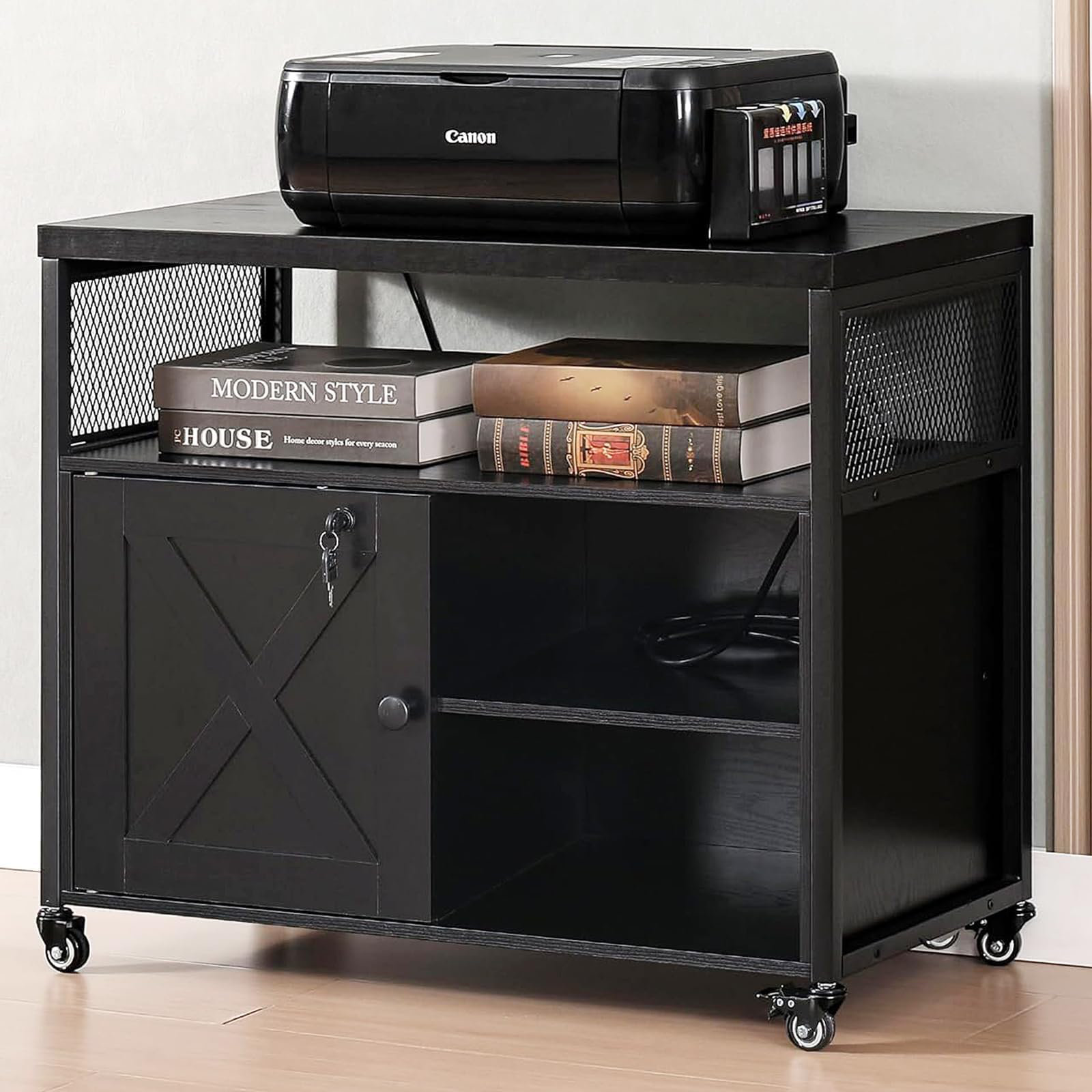 Gracie Oaks Farmhouse Printer Stand With Storage, | Wayfair