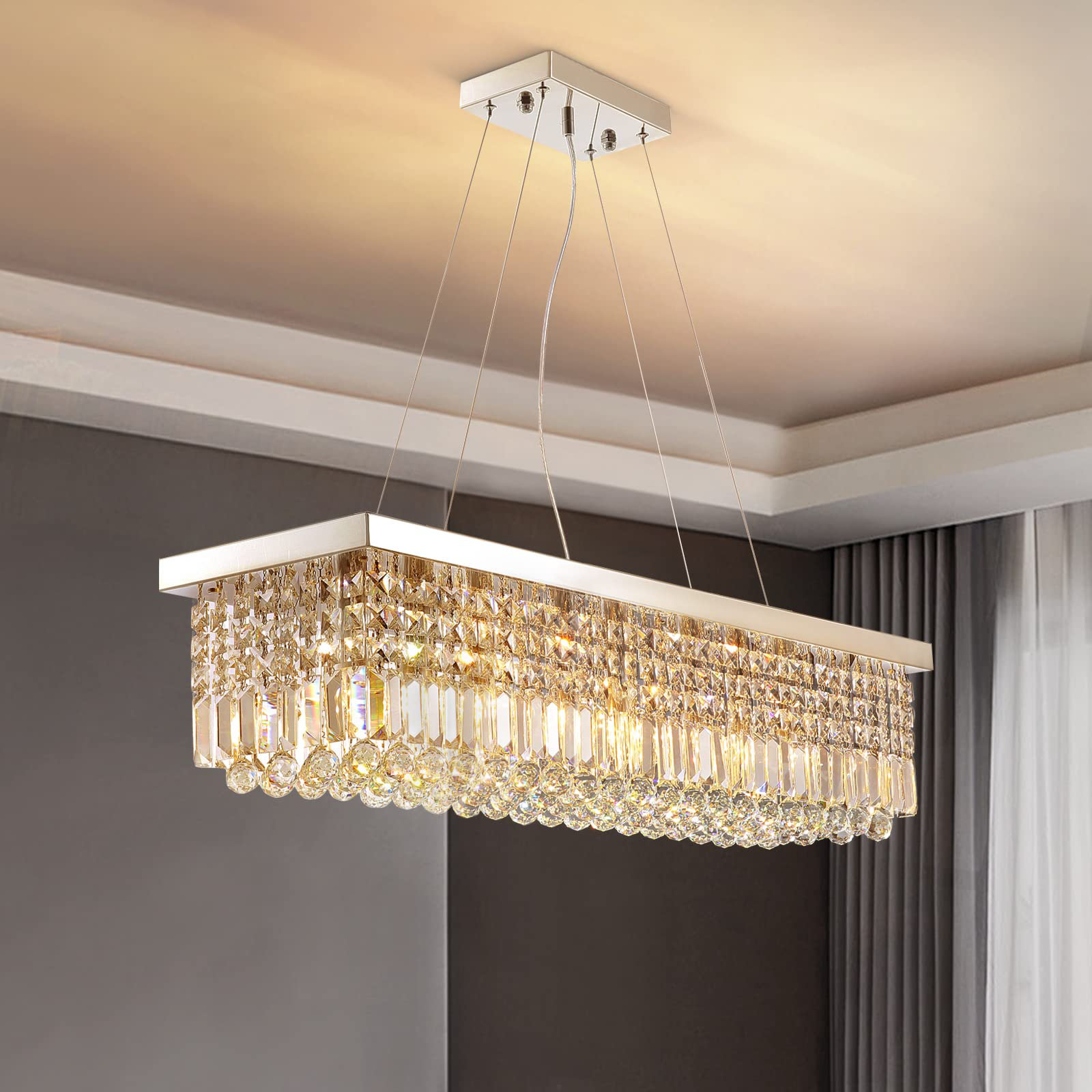 House of Hampton Modern Rectangular Crystal Chandelier, 8 Lights ...
