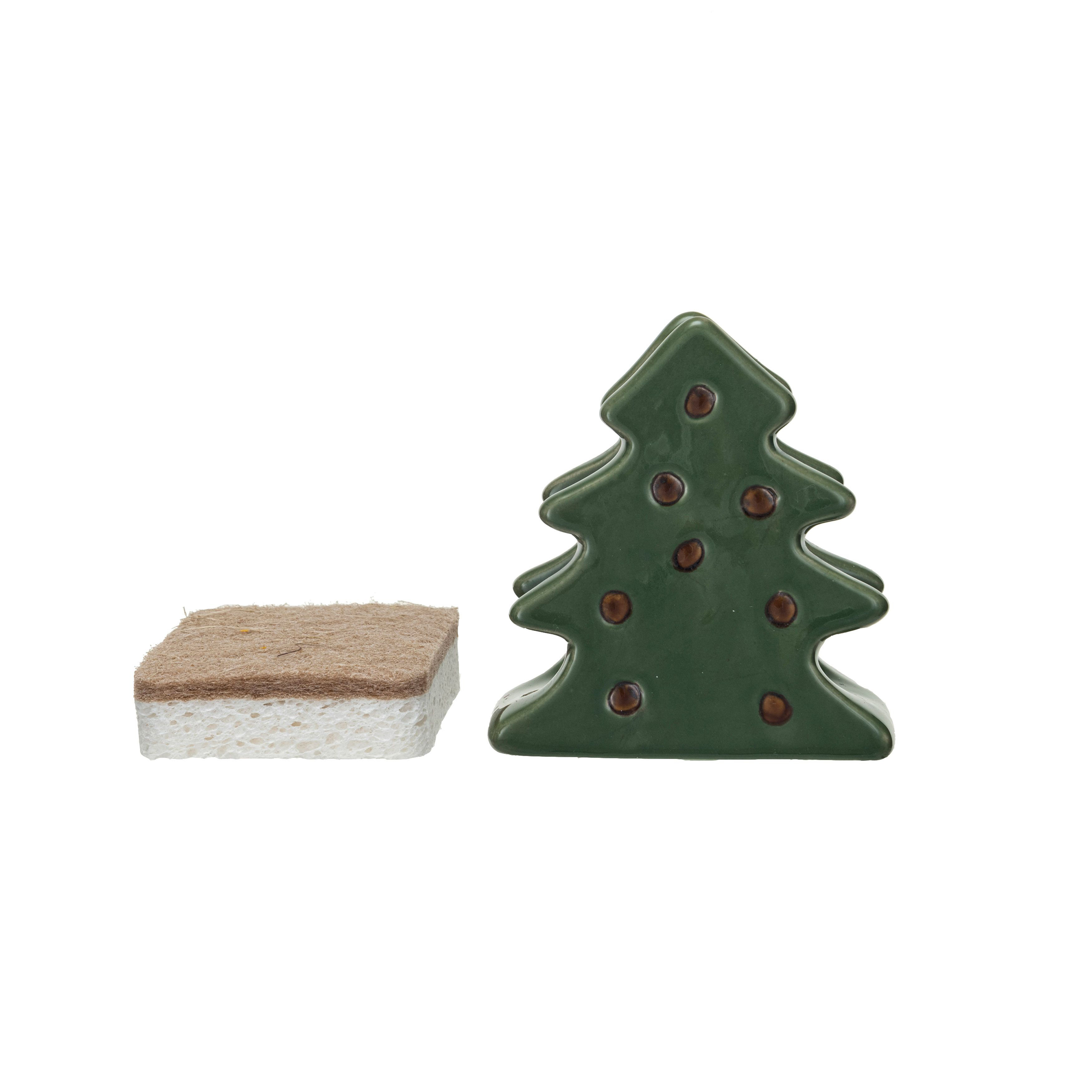 Creative Co-Op Stoneware Christmas Tree Shaped Sponge Holder With ...