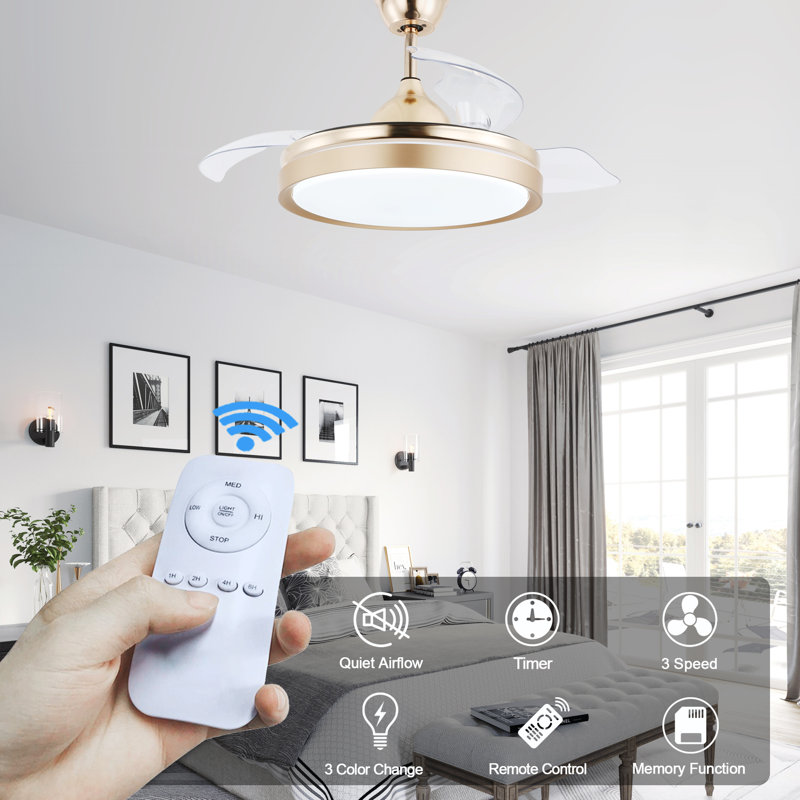 Orren Ellis 42" Retractable Ceiling fan with Light, 6-Speed Latest DC ...