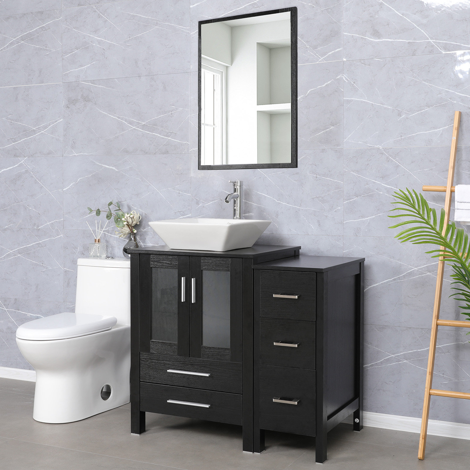 ECLIFE 3 combo 36" Single Bathroom Vanity Set with Vessel Sink, Faucet ...