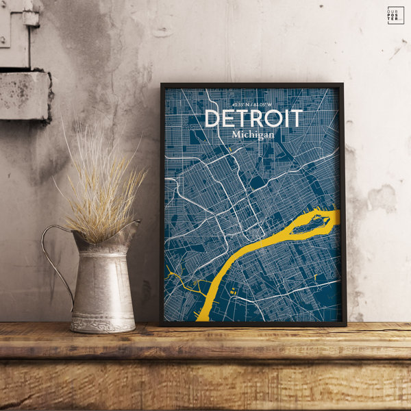 OurPoster.com " Detroit City Map " on Paper | Wayfair