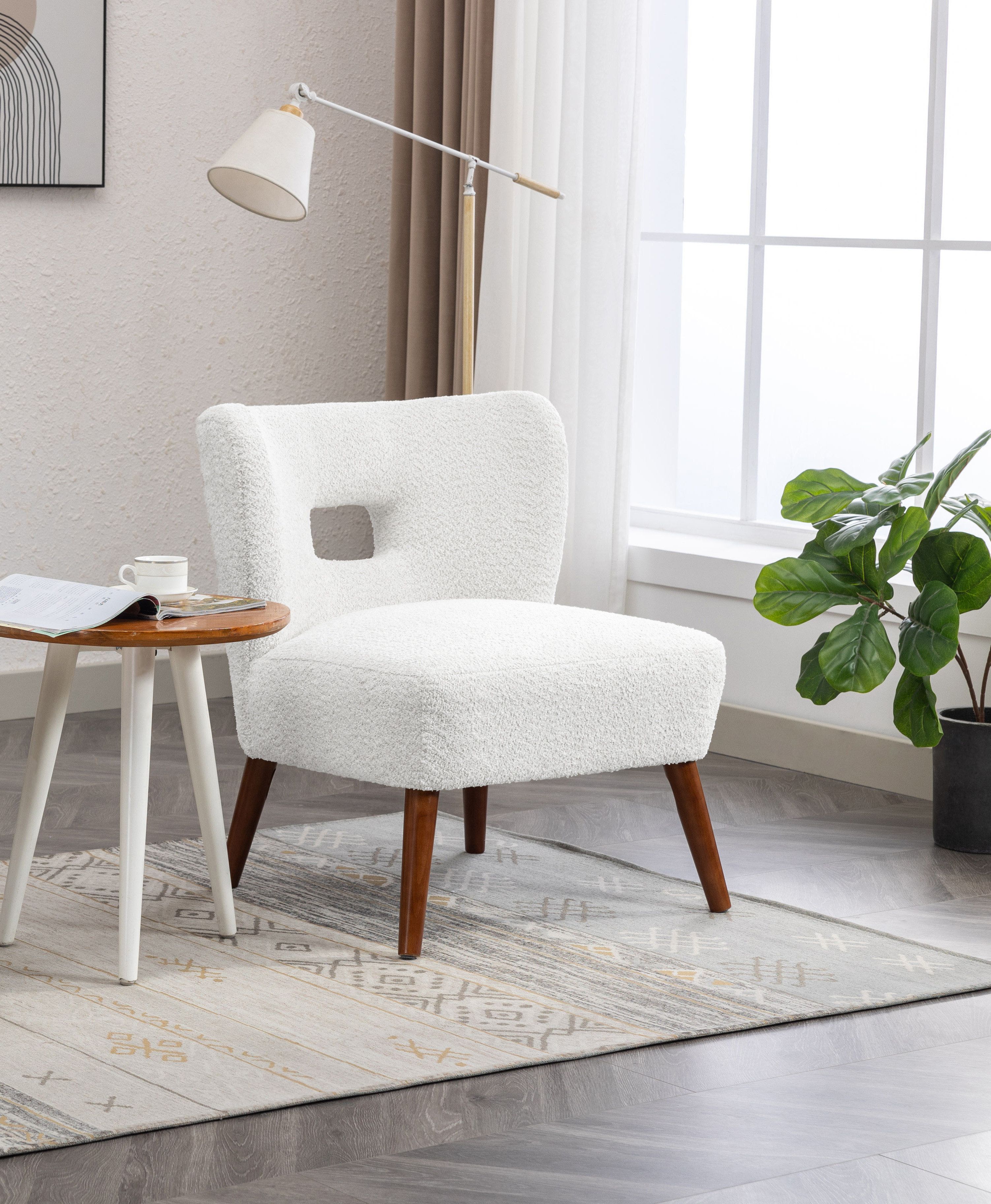 Wade Logan Arimantas Sherpa Fabric Slipper Accent Chair with Rubberwood ...