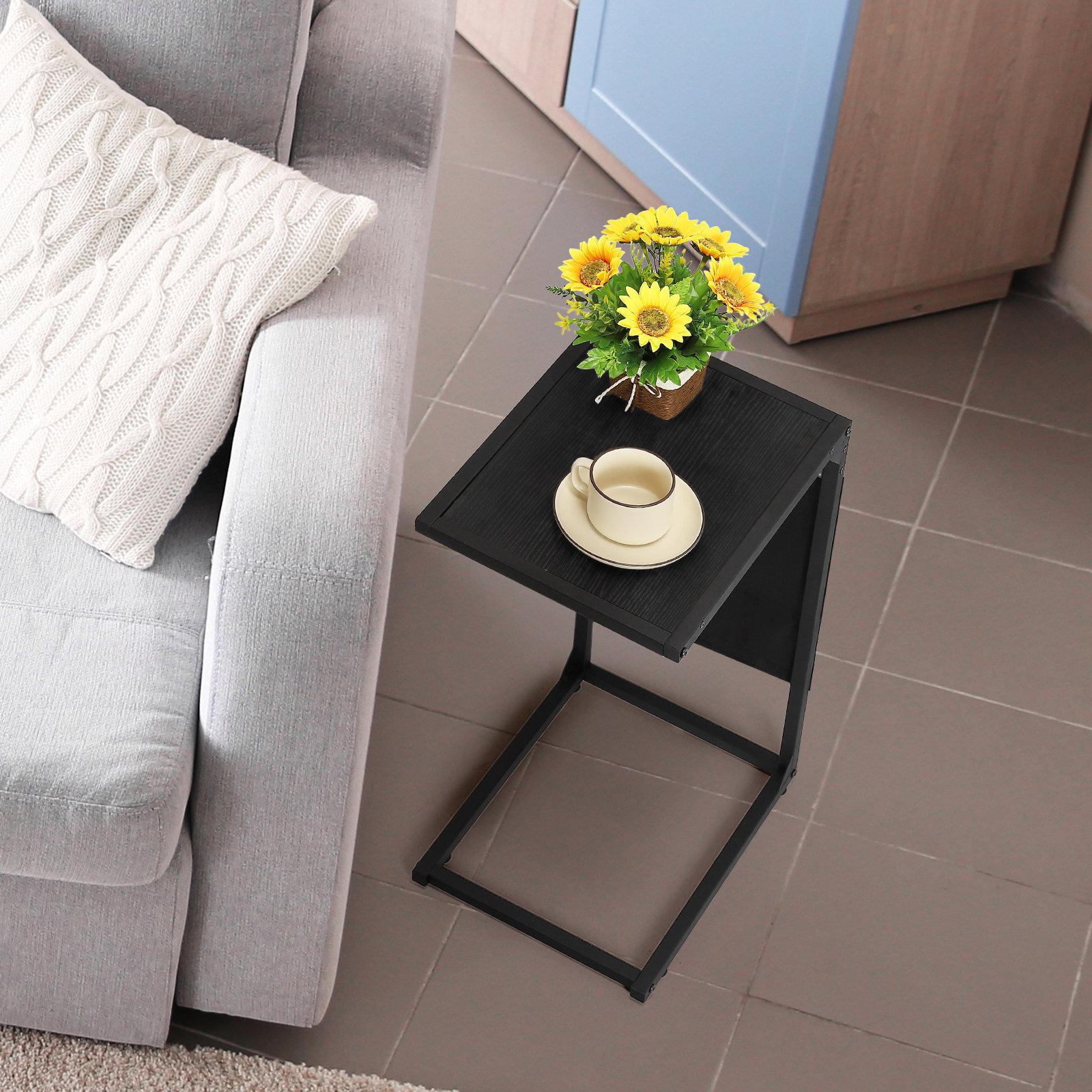 Ebern Designs C-Type End Table With Charging Station Height-Adjustable ...