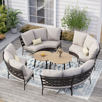 Alphamarts Outdoor Curved Patio Furniture Set - Brown Wicker, Gray ...