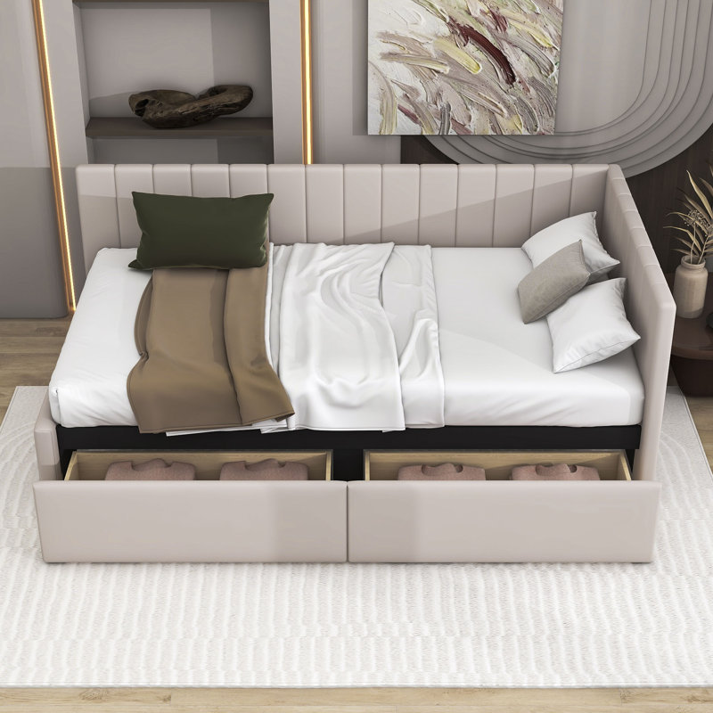 Latitude Run® Sniya Twin Size Linen Upholstered Daybed with 2 Storage ...