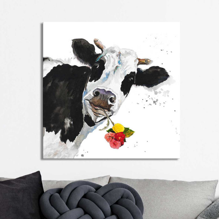 Ebern Designs Crazy Cow On Canvas by Patricia Pinto Print - Wayfair Canada