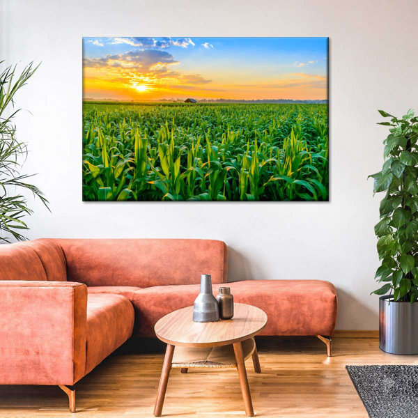 Latitude Run® Cornfield Sunset Scene On Canvas Print | Wayfair
