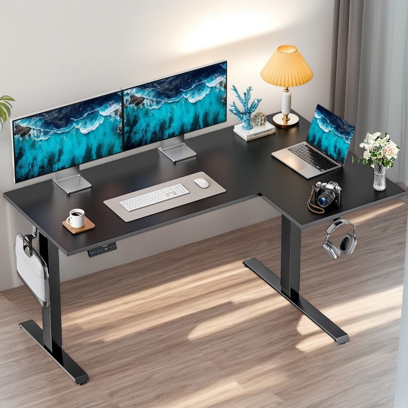 Inbox Zero L-Shaped Height Adjustable Electric Standing Desk | Wayfair