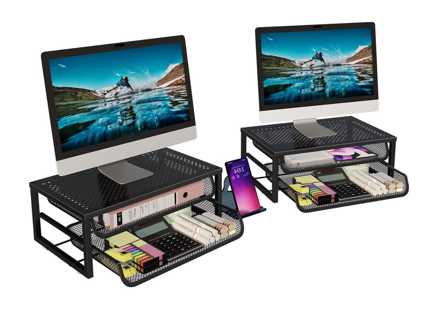 Inbox Zero 2 Pack 2-Tier Metal Monitor Stand Riser And Computer Desk ...