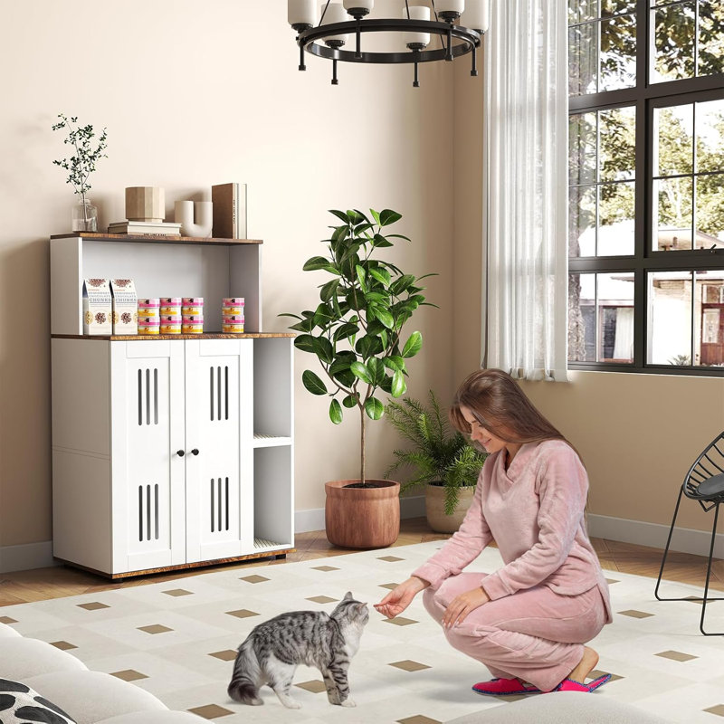 Tucker Murphy Pet™ Double Litter Box Enclosure with Shelve, Cat Litter ...