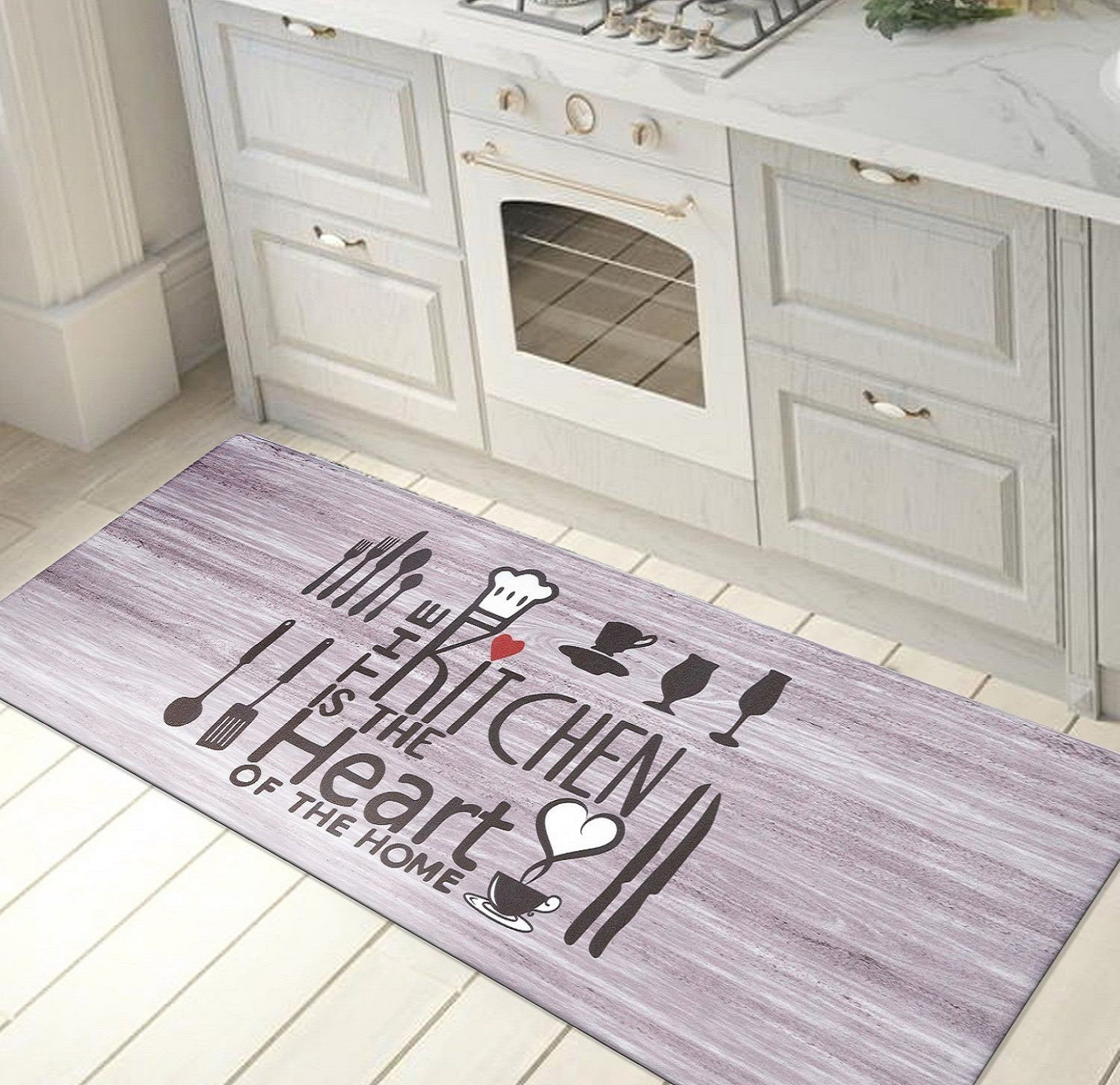 Lark Manor Akimi Coogee Kitchen Heart Anti-Fatigue Grey/White/Red Mat ...