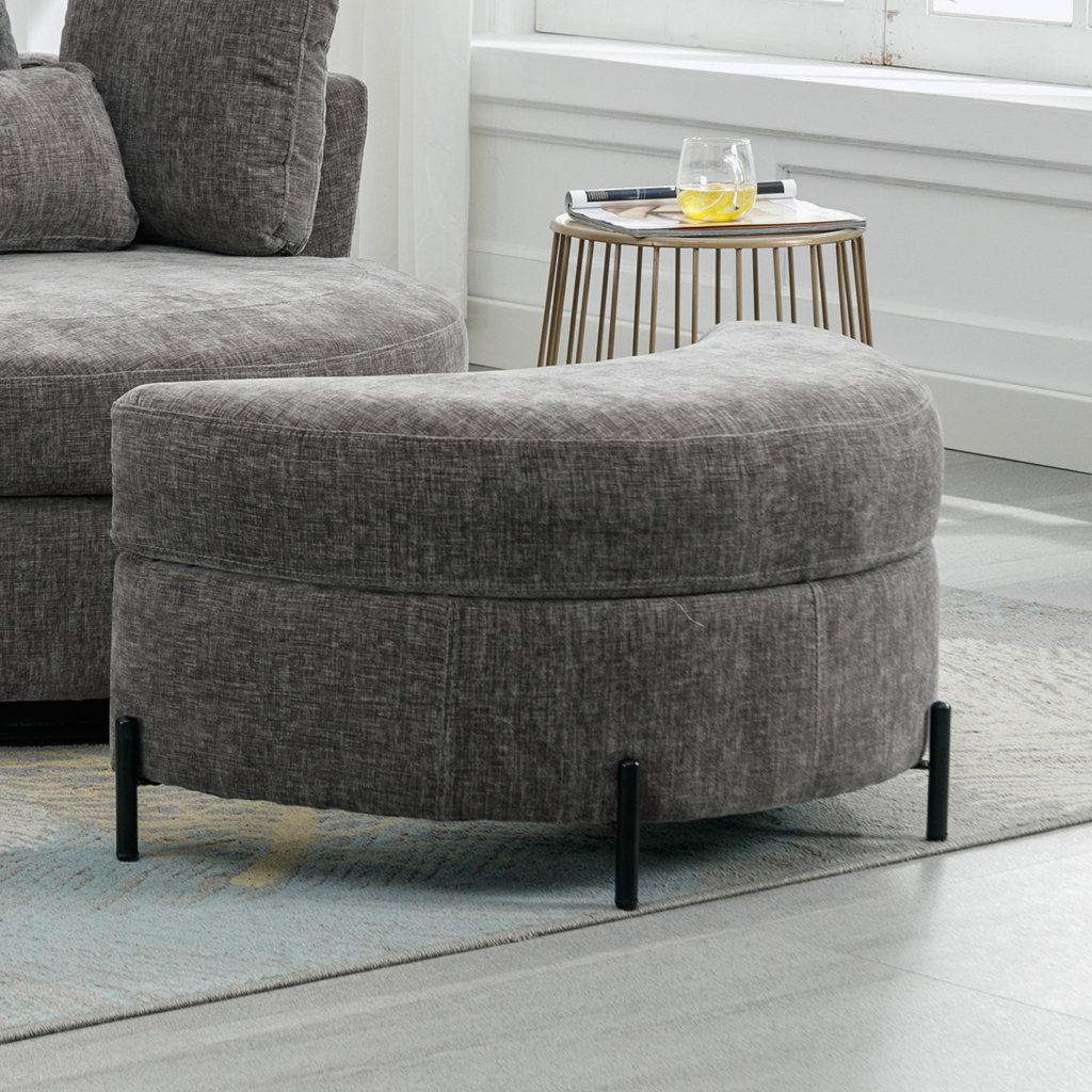 Latitude Run® Chenille Upholstered Half Crescent Moon Storage Bench ...