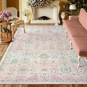 Bungalow Rose Pink Boho Area Rug, 8X10 Pink Rugs For Bedroom Girls ...