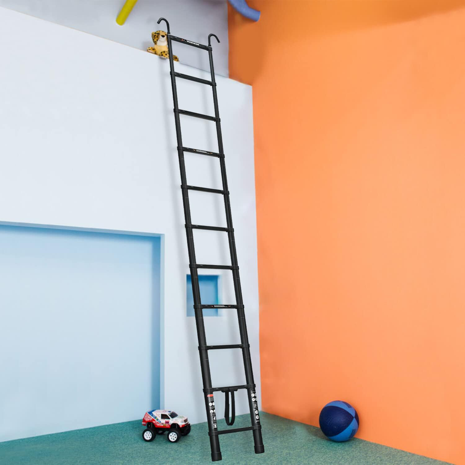 Hokku Designs Folding Ladder Extension Aluminum 3.2M Black Straight ...