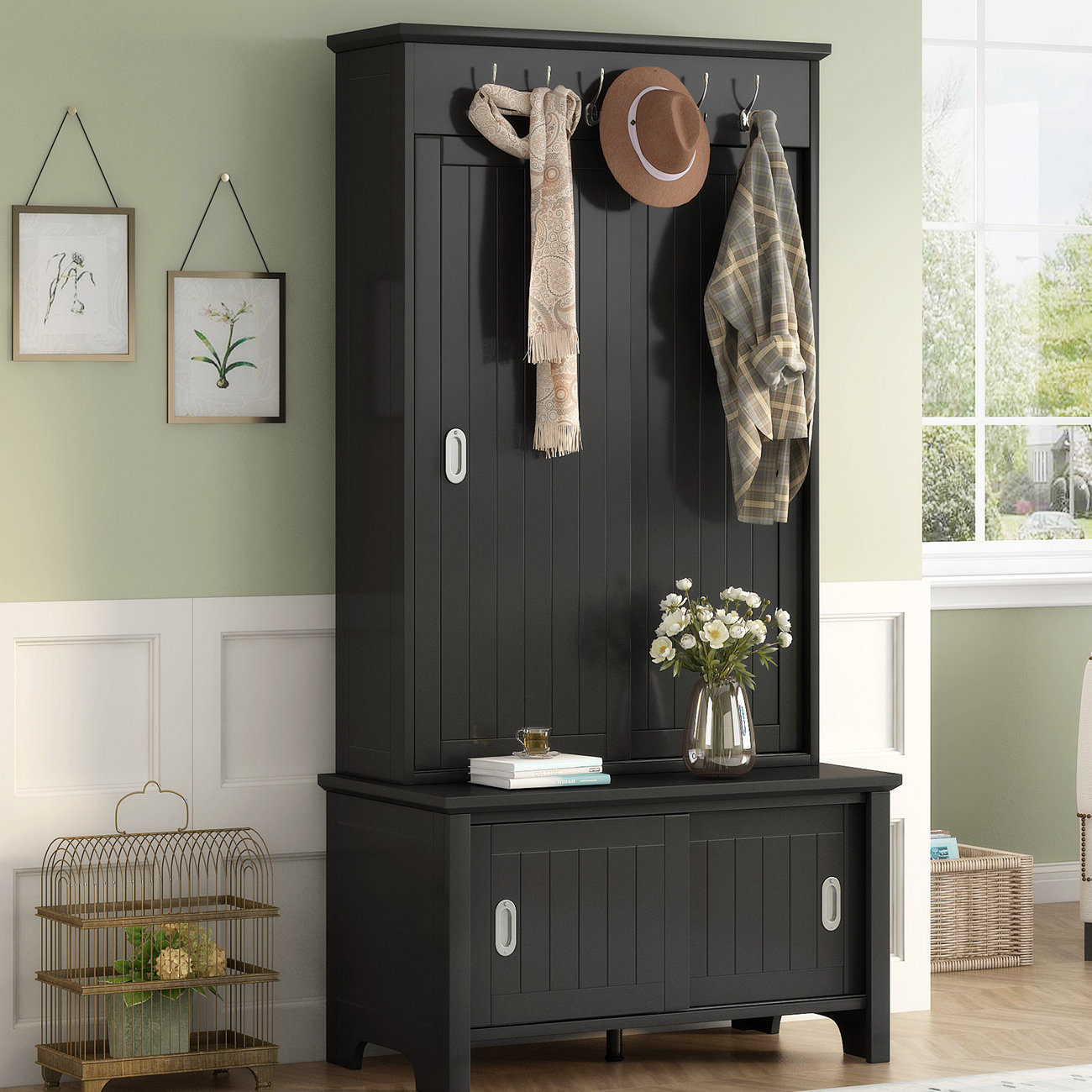 Red Barrel Studio Multifunctional Hall Tree with Sliding Doors ...