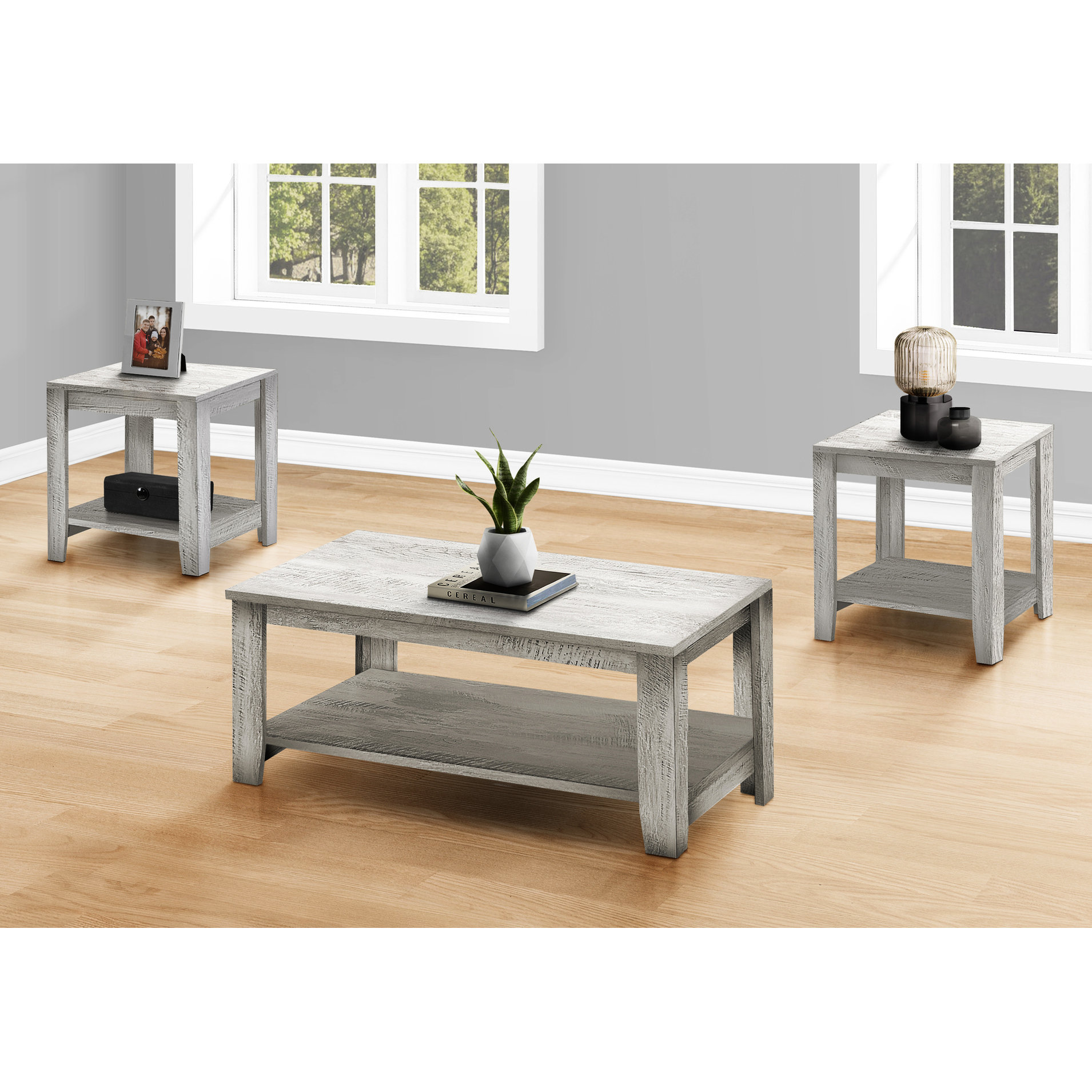 Winston Porter Transitional Living Room Table - 3pcs Grey Coffee, End ...