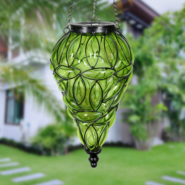 Exhart Solar Tear Shaped Glass and Metal Hanging Lantern with 15 Cool ...