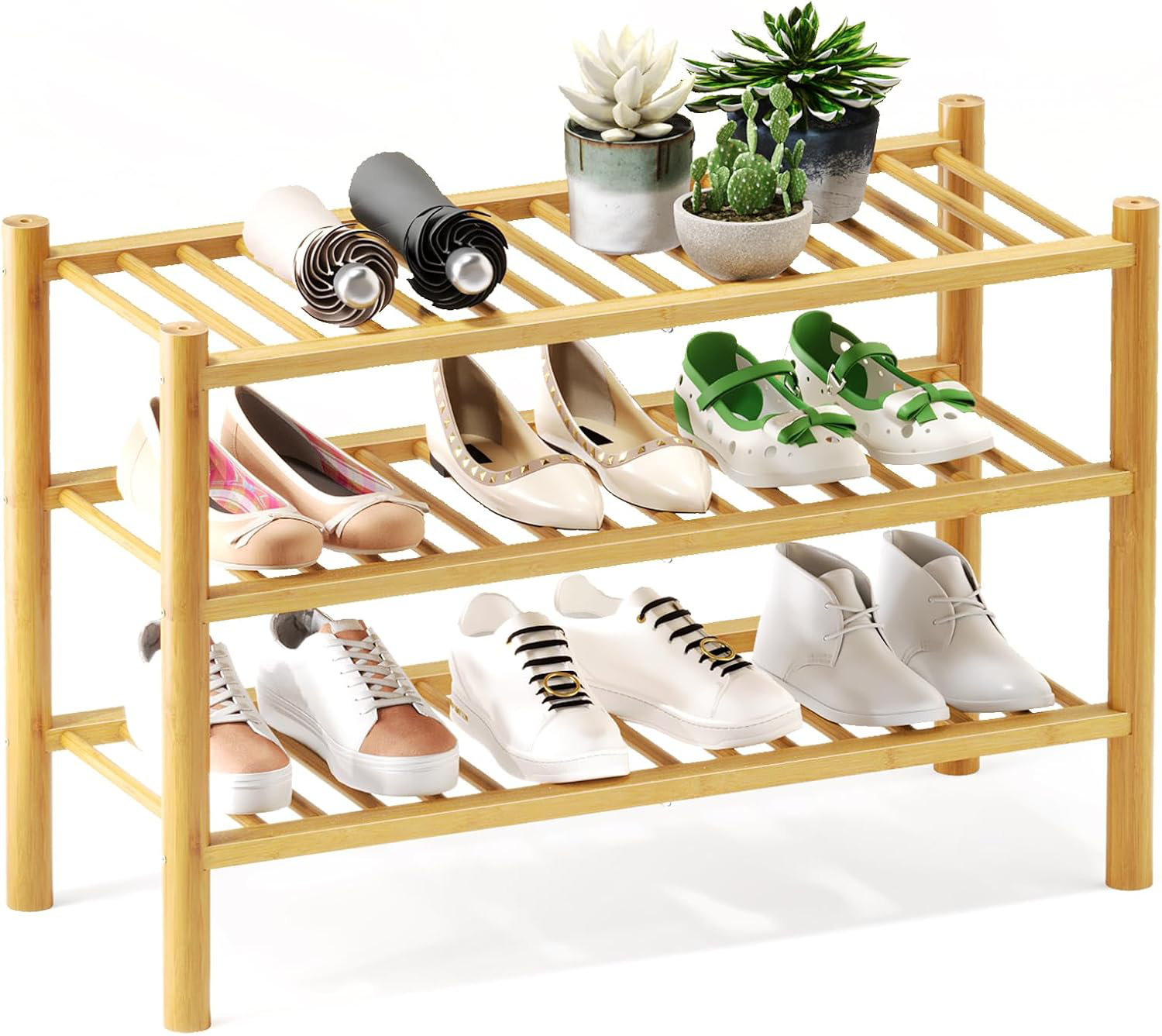 Latitude Run® 3-Tier Stackable Shoe Organizer Bamboo Wood Shoe Shelf ...
