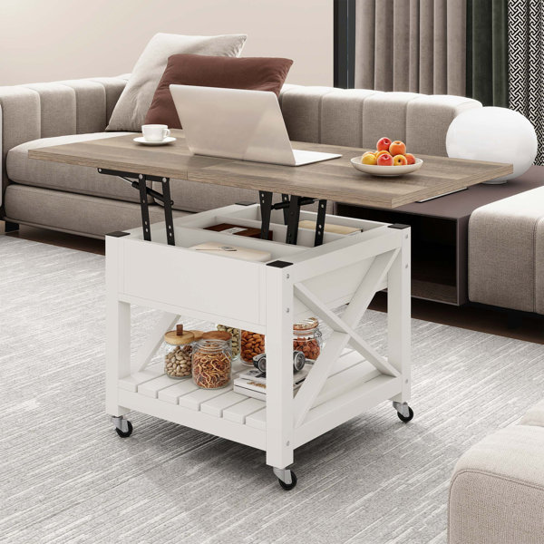 Gracie Oaks Farmhouse Lift Top Small Square Coffee Table With Wheels ...
