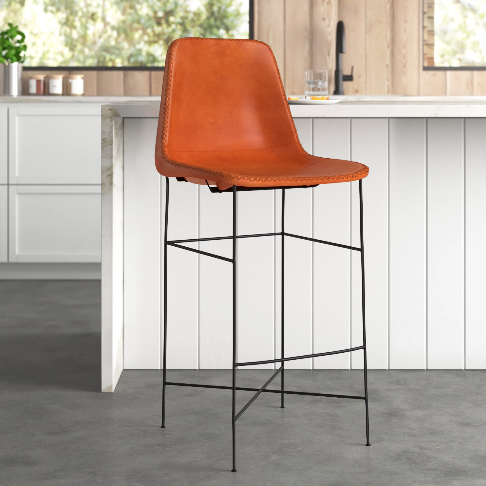 Trent Austin Design Wingate Bar Chair With Genuine Leather Upholstery ...