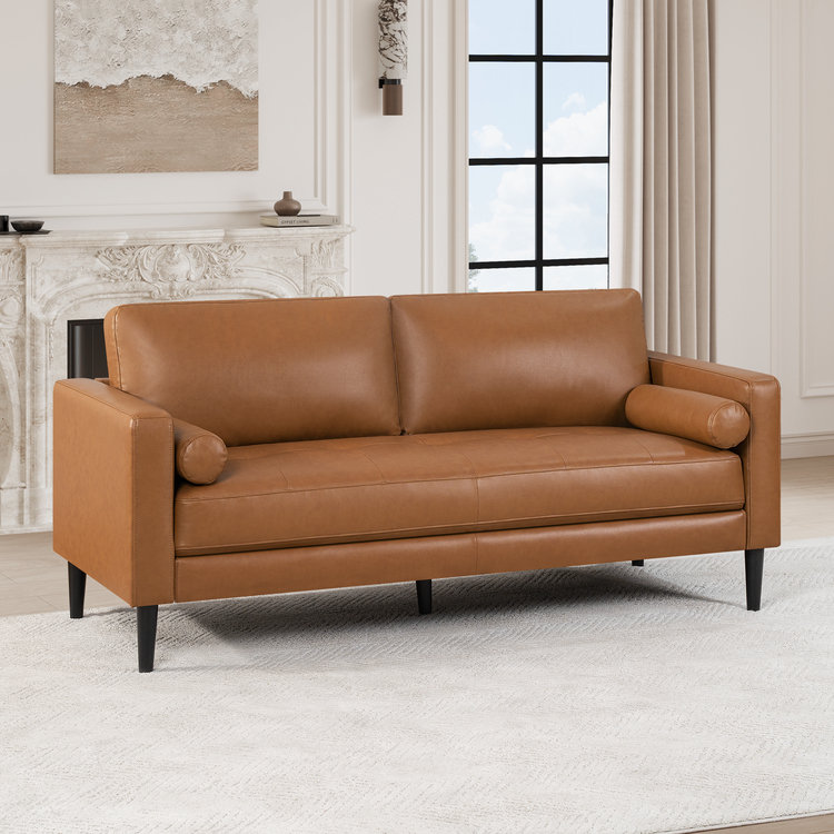 Corrigan Studio® Esin 74.5 in Genuine Leather Square Arm Sofa Couch ...