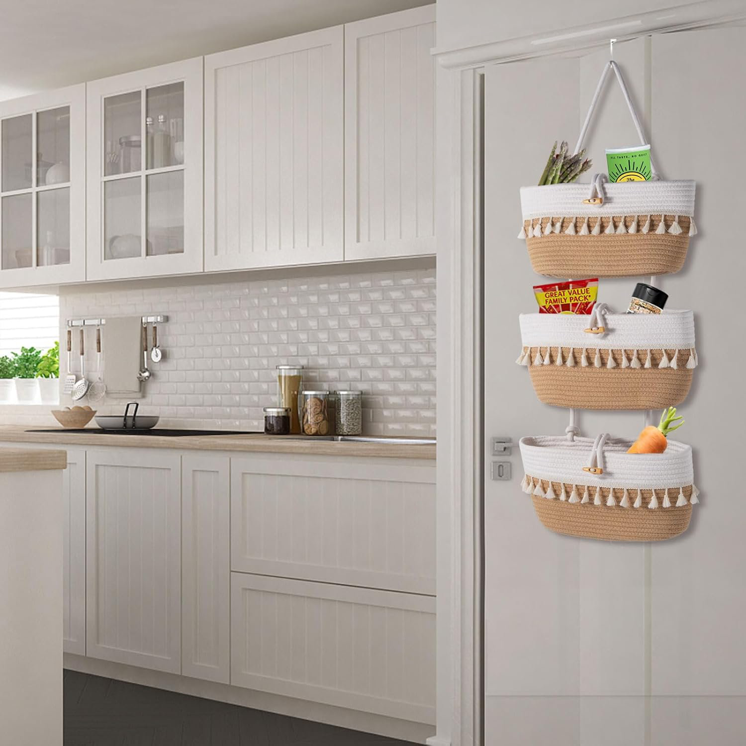 Dakota Fields Over The Door Macrame Basket Organizer - 3 Tier Cotton ...