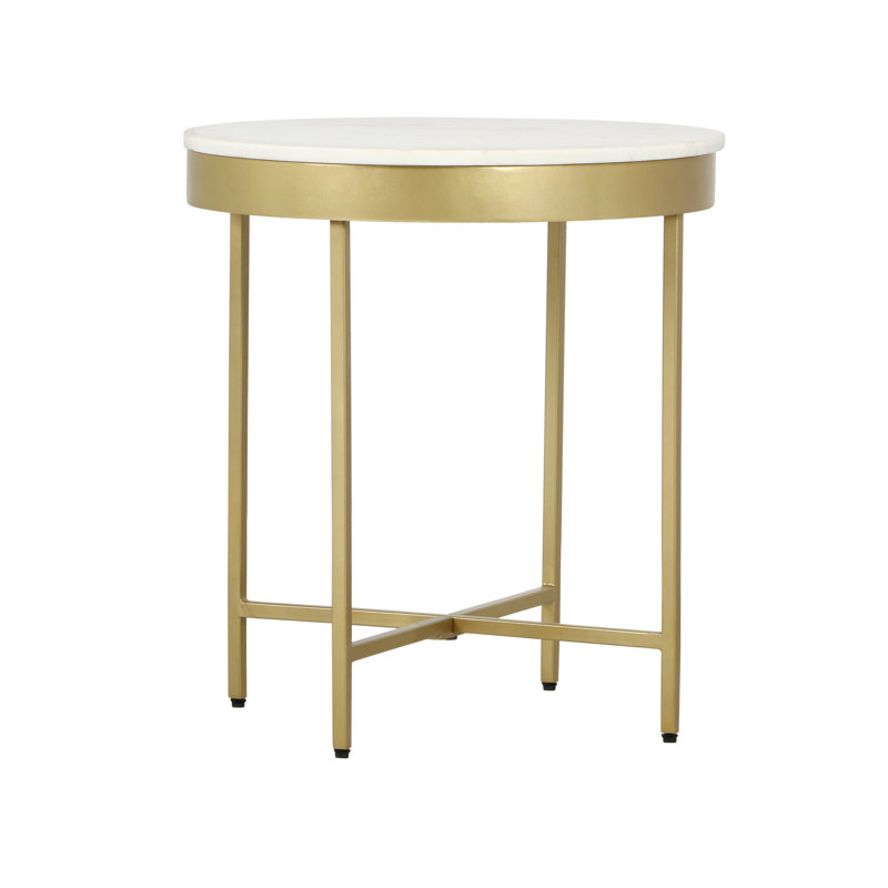 Everly Quinn Naquita Modern White Marble & Gold Metal Side Table | Wayfair