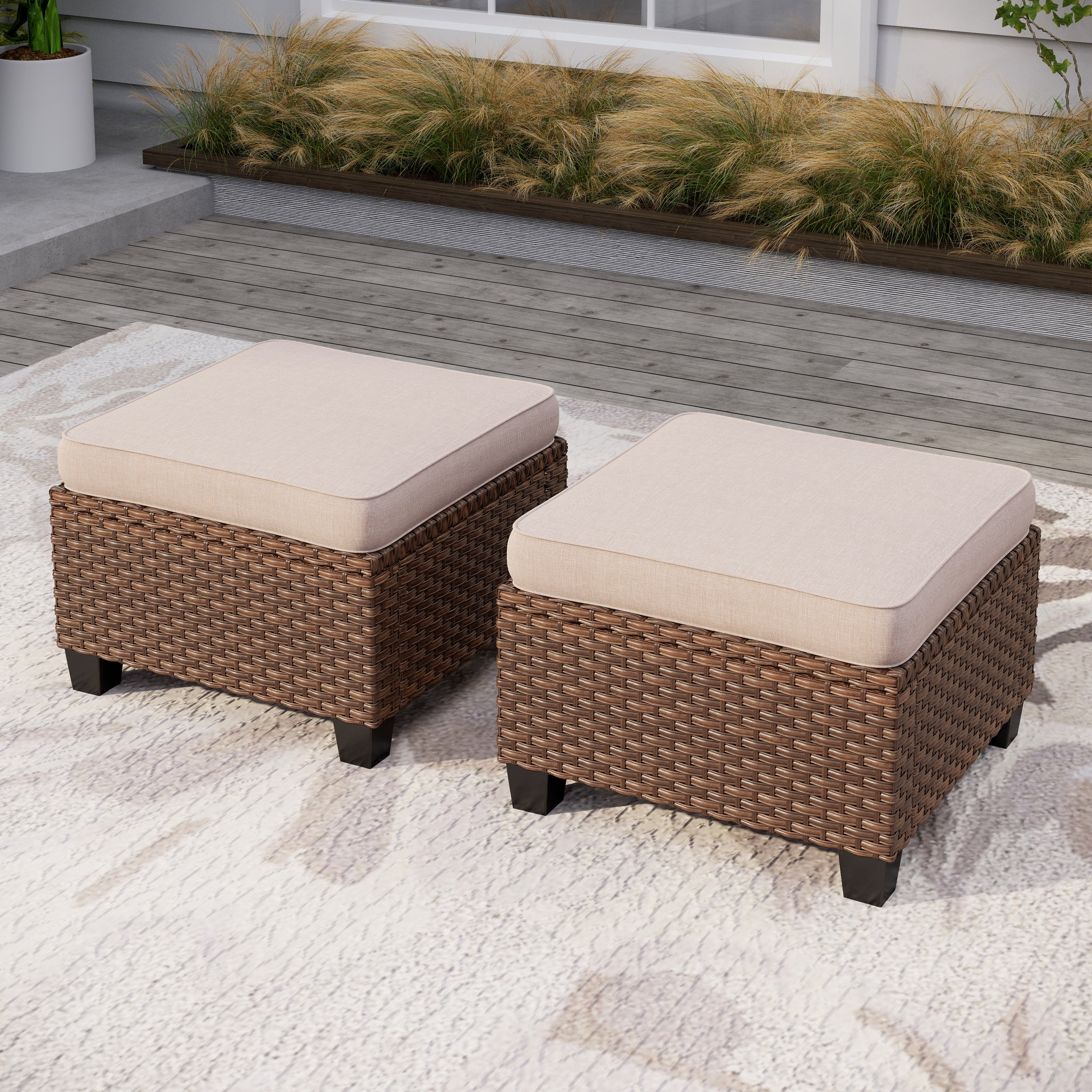 Lark Manor™ Argyri Wicker Outdoor Patio Ottomans & Reviews | Wayfair