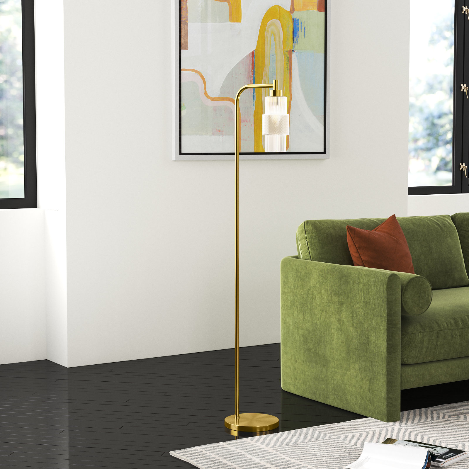Mercury Row® Wadlington 63"H Pillar Shade Gold Arched Floor Lamp ...
