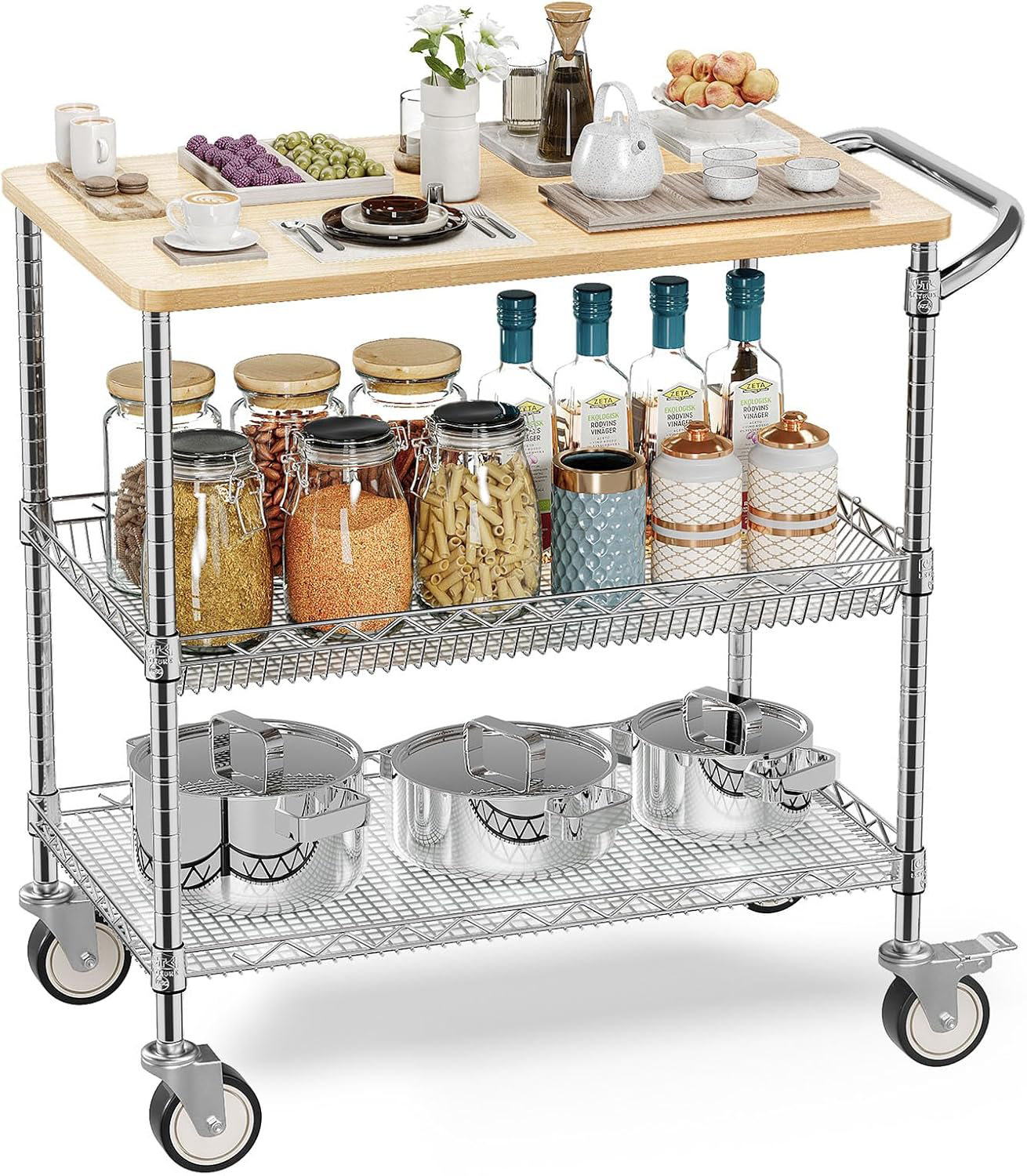 Fashion Finesse 3 Tier Rolling Carts With Wheels, Heavy Duty Rolling ...