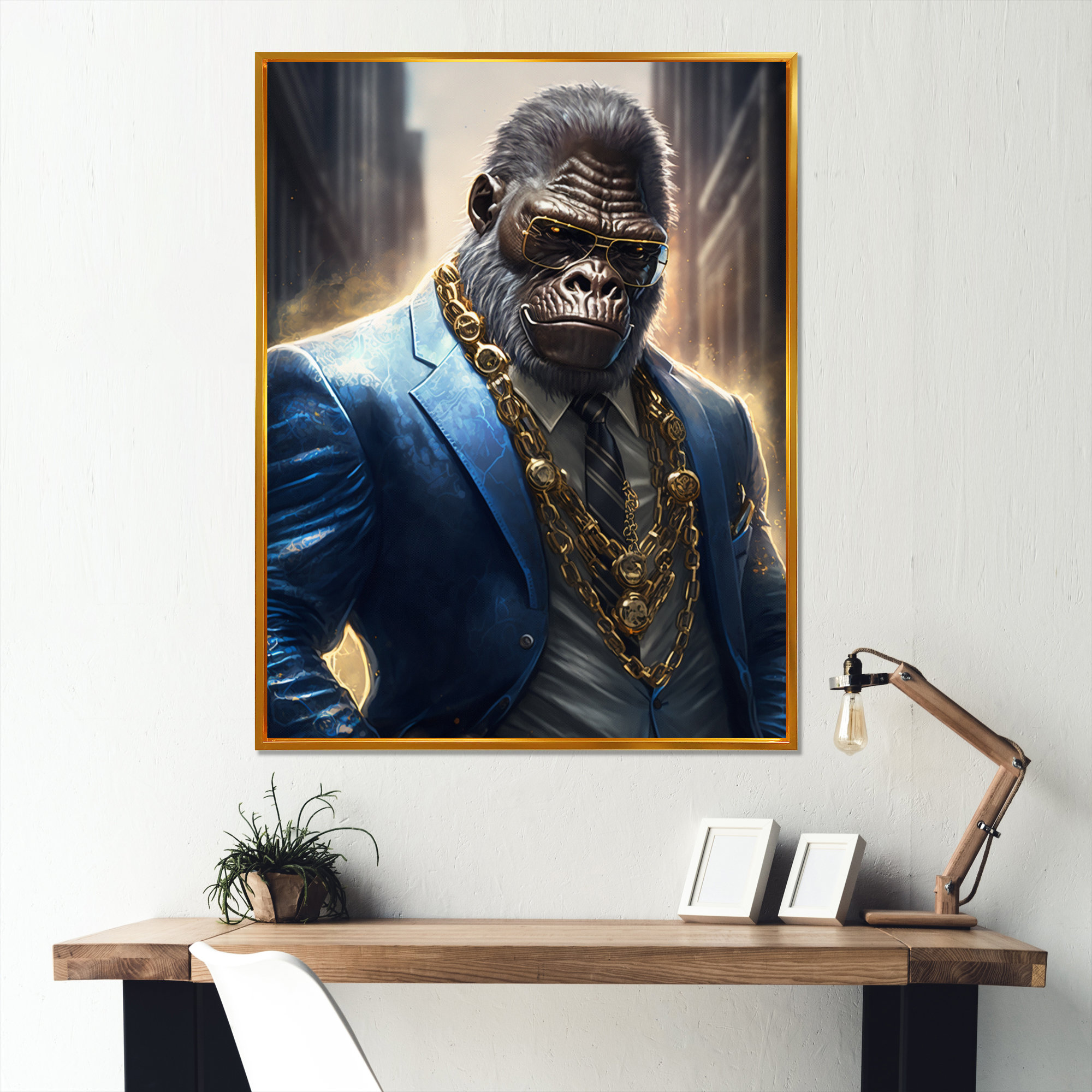 Trinx Gangster Gorilla II - Floater Frame Print on Canvas | Wayfair