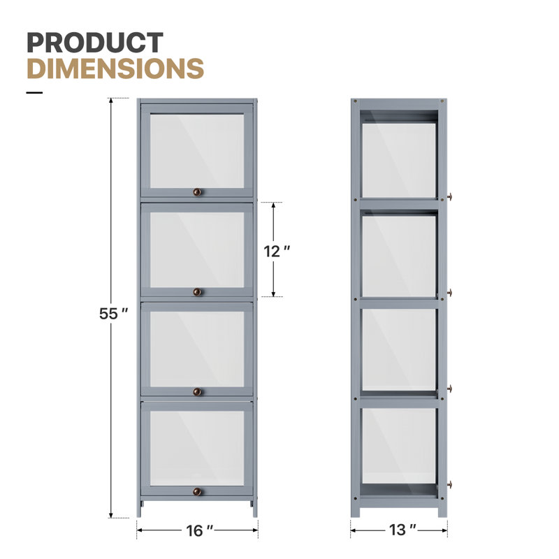 Ebern Designs 4-Tier Display Cabinet With Flip Up Door, Curio Cabinet ...