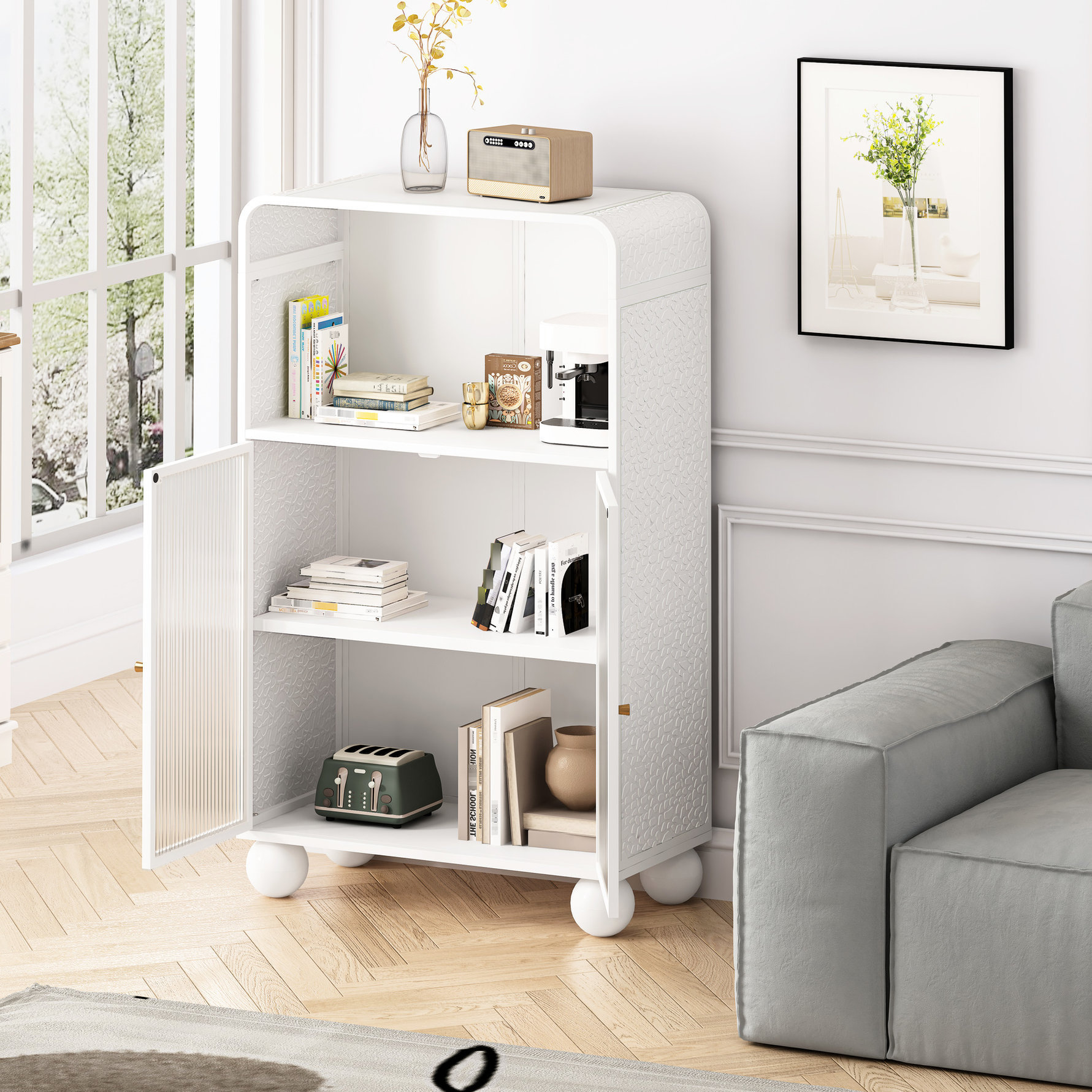 Winston Porter Armoire de salle de bain avec porte vitrée et tablettes ...