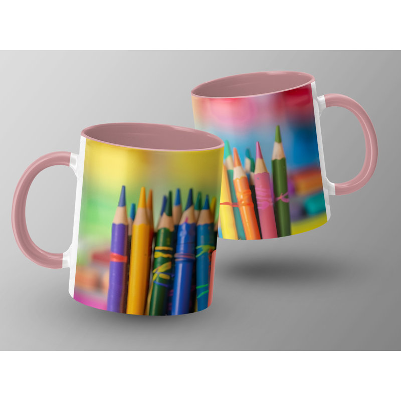 East Urban Home Kids Drawing Style 11oz Accent Mugs – Ceramic Coffee ...