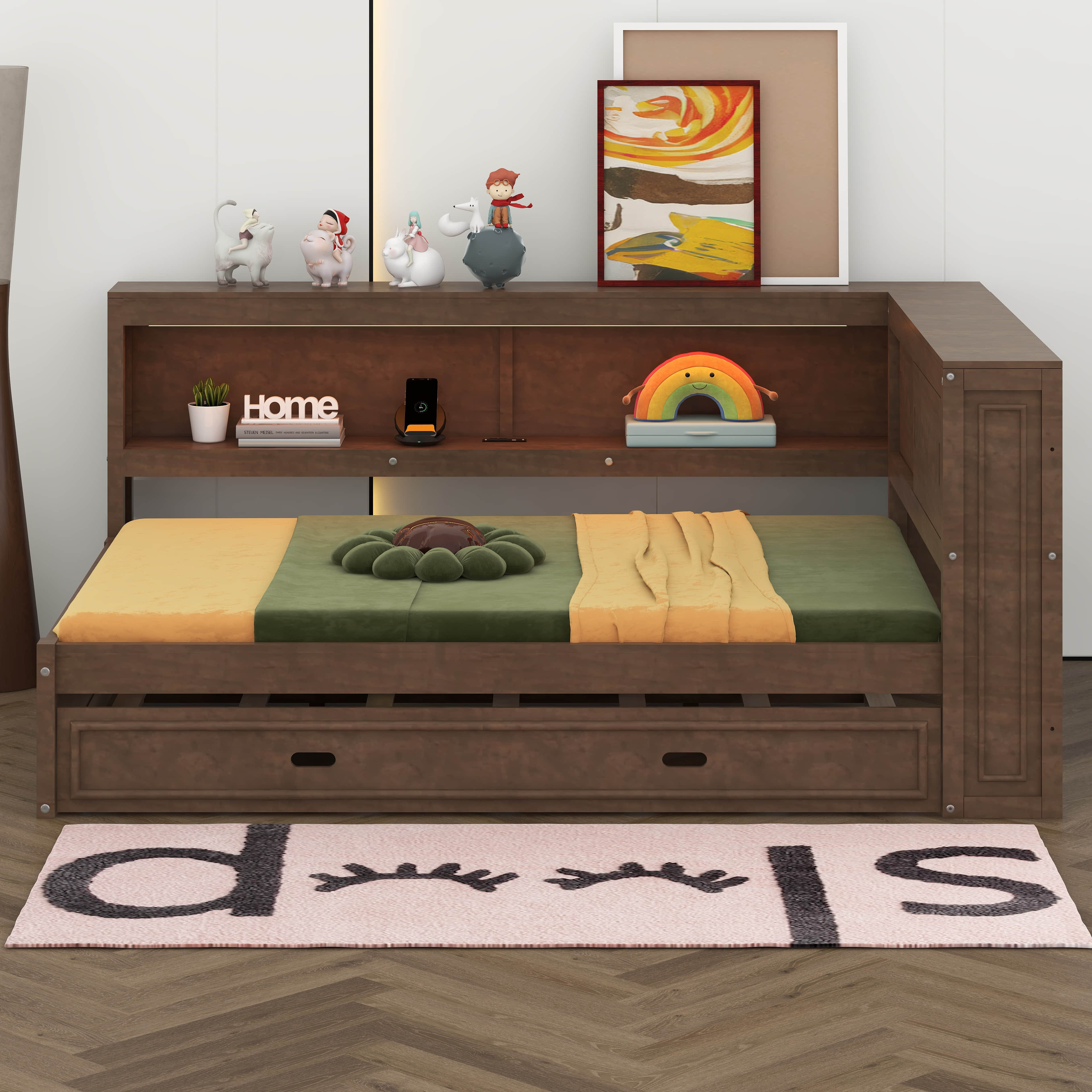 Lark Manor™ Full Size Daybed With Trundle, L-Shaped Day Bed Frame With ...