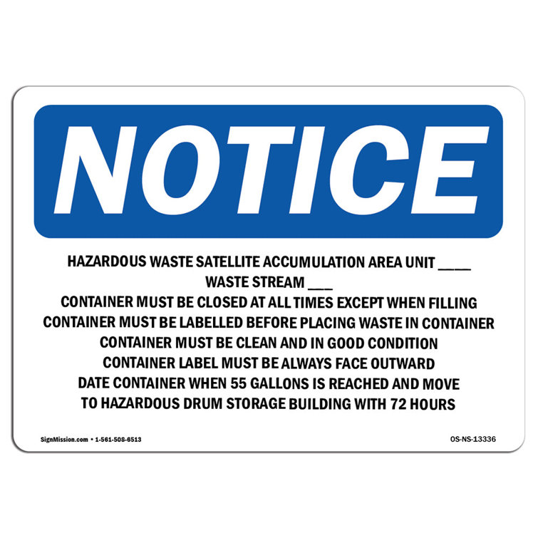 SignMission Hazardous Waste Satellite Accumulation Area Sign | Wayfair