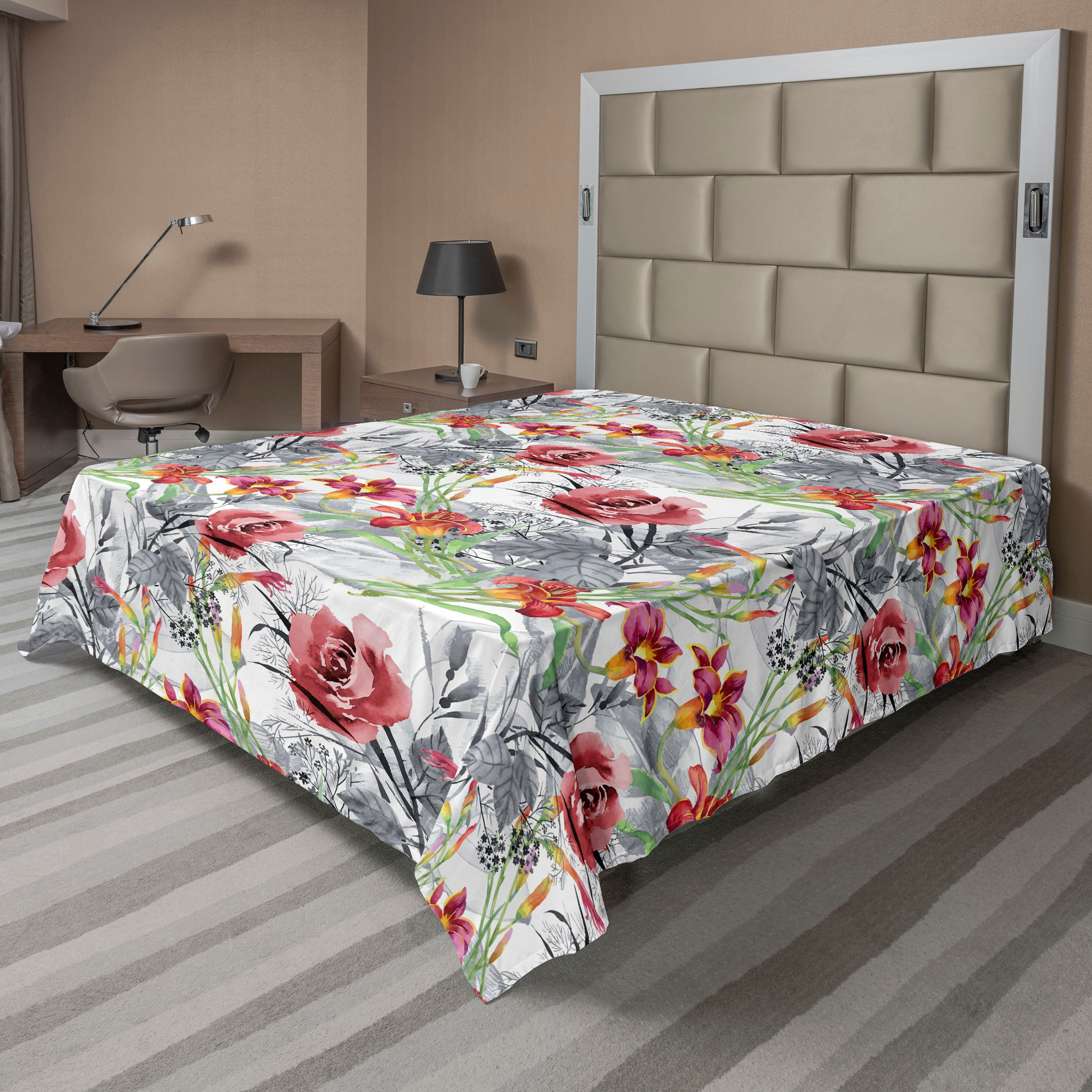 Ambesonne Garden Scene Flat Sheet Boho Botany Floral Art Pale Ruby Fern Green Dust | Wayfair