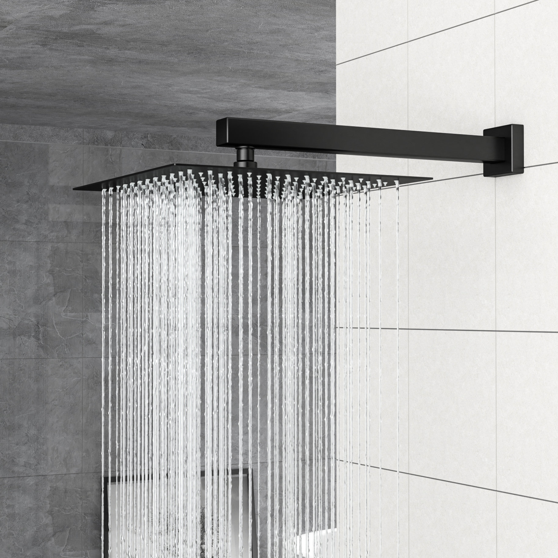 FusionFurnishings Matte Black 12 Inch Wall Mounted Square Dual Shower ...