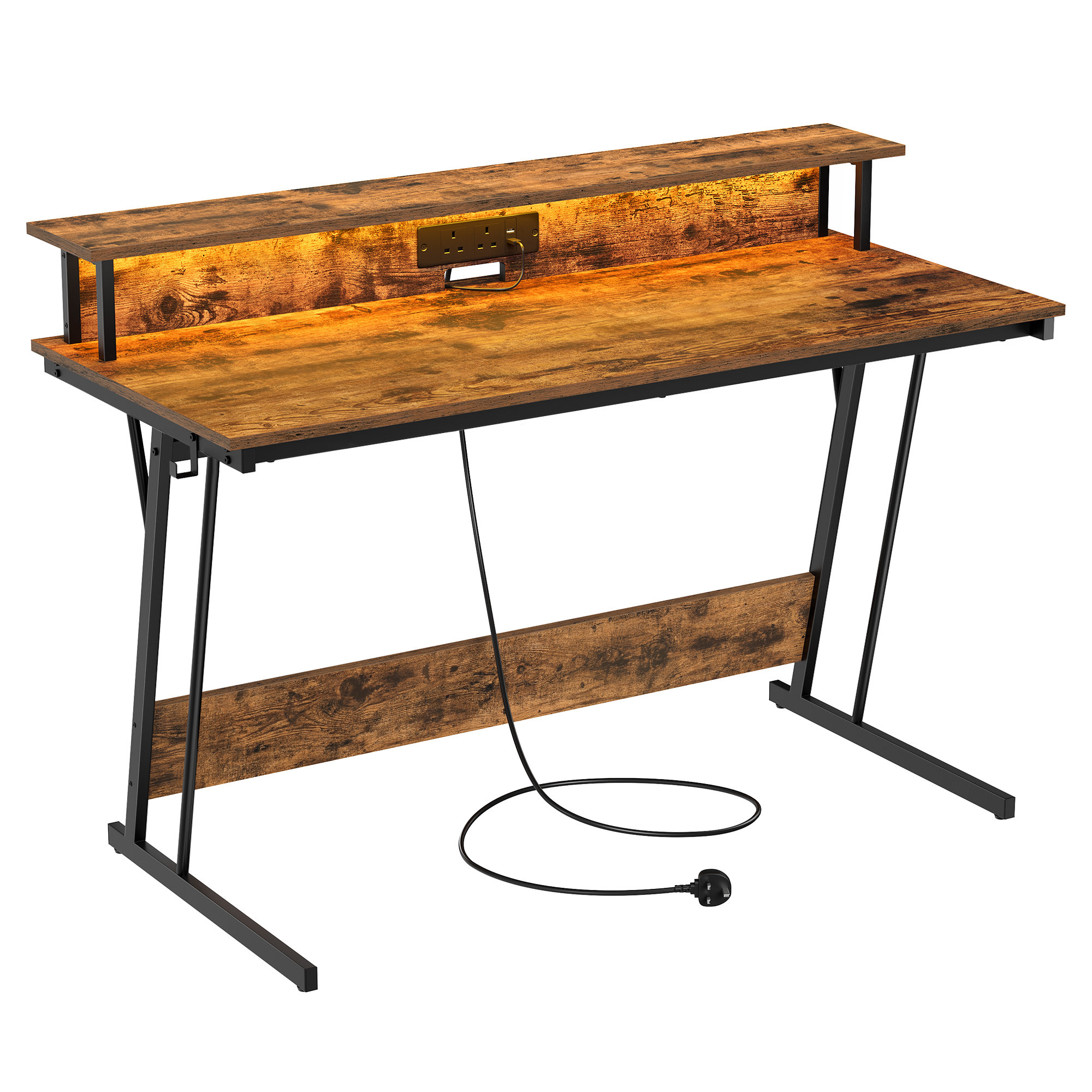 Metro Lane Gaming Desk With LED Lights And Built-In Power Outlets ...