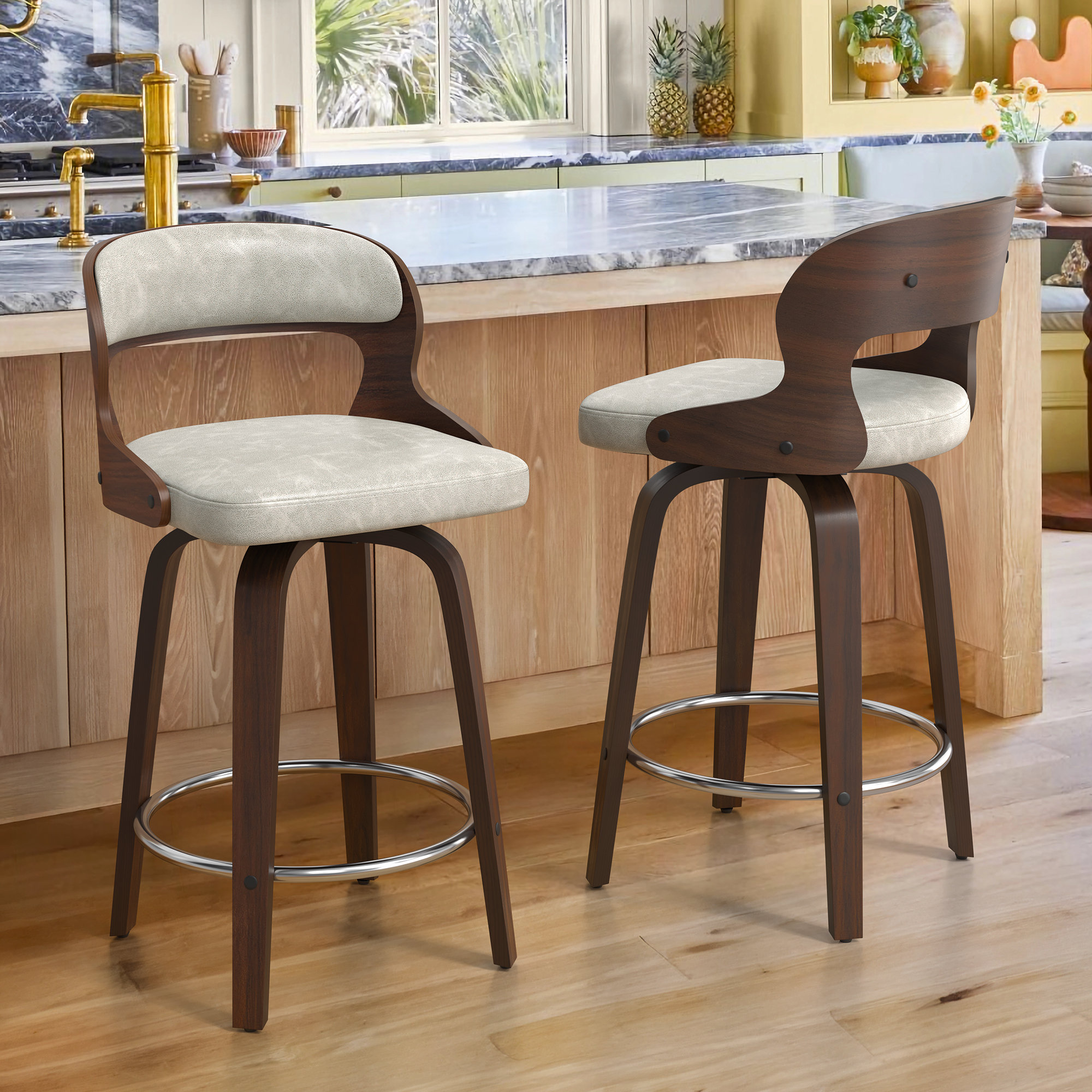 Wade Logan® Carylon Swivel Upholstered Counter Stool & Reviews | Wayfair