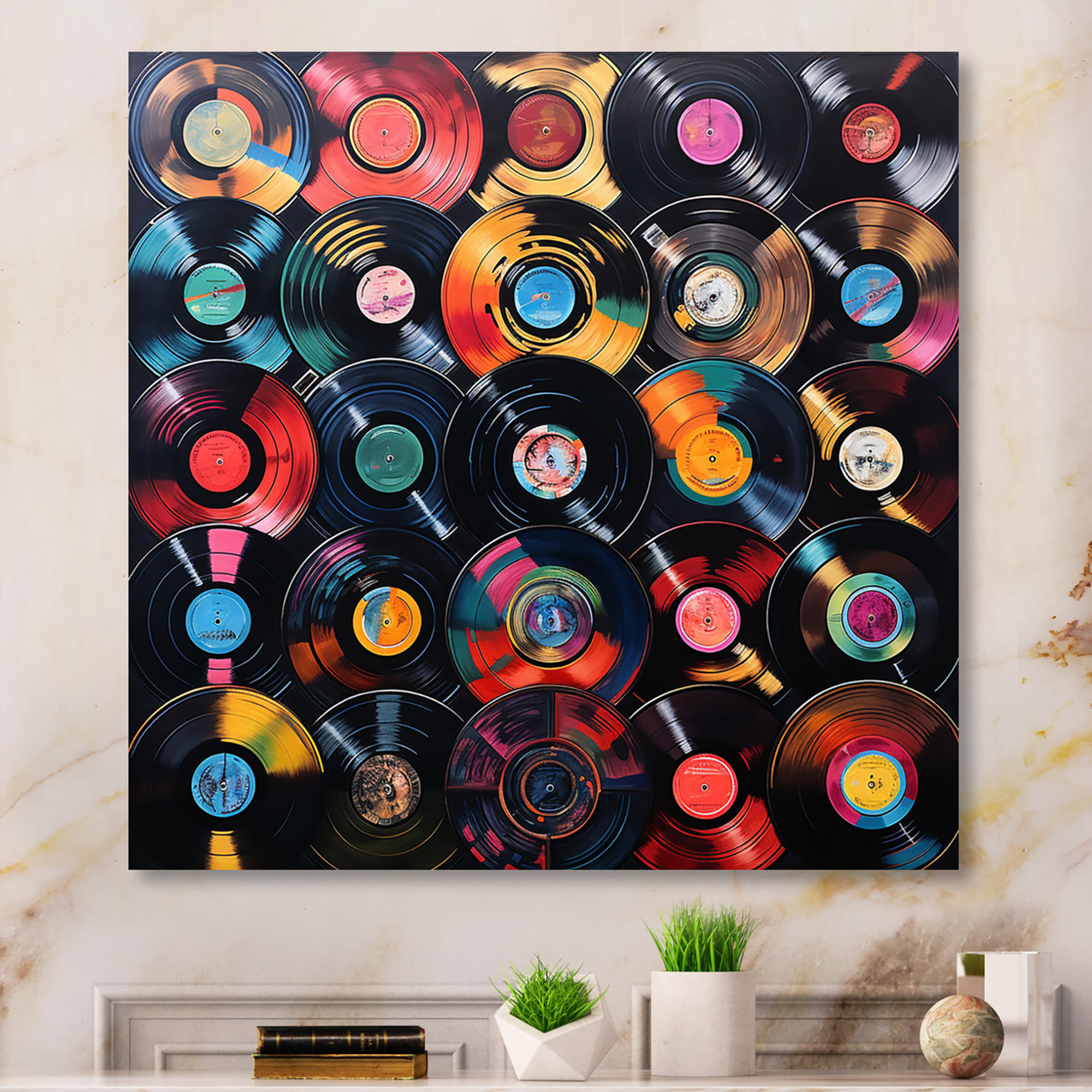 Latitude Run® Colourful Vinyl Records Melodies III Framed On Canvas ...