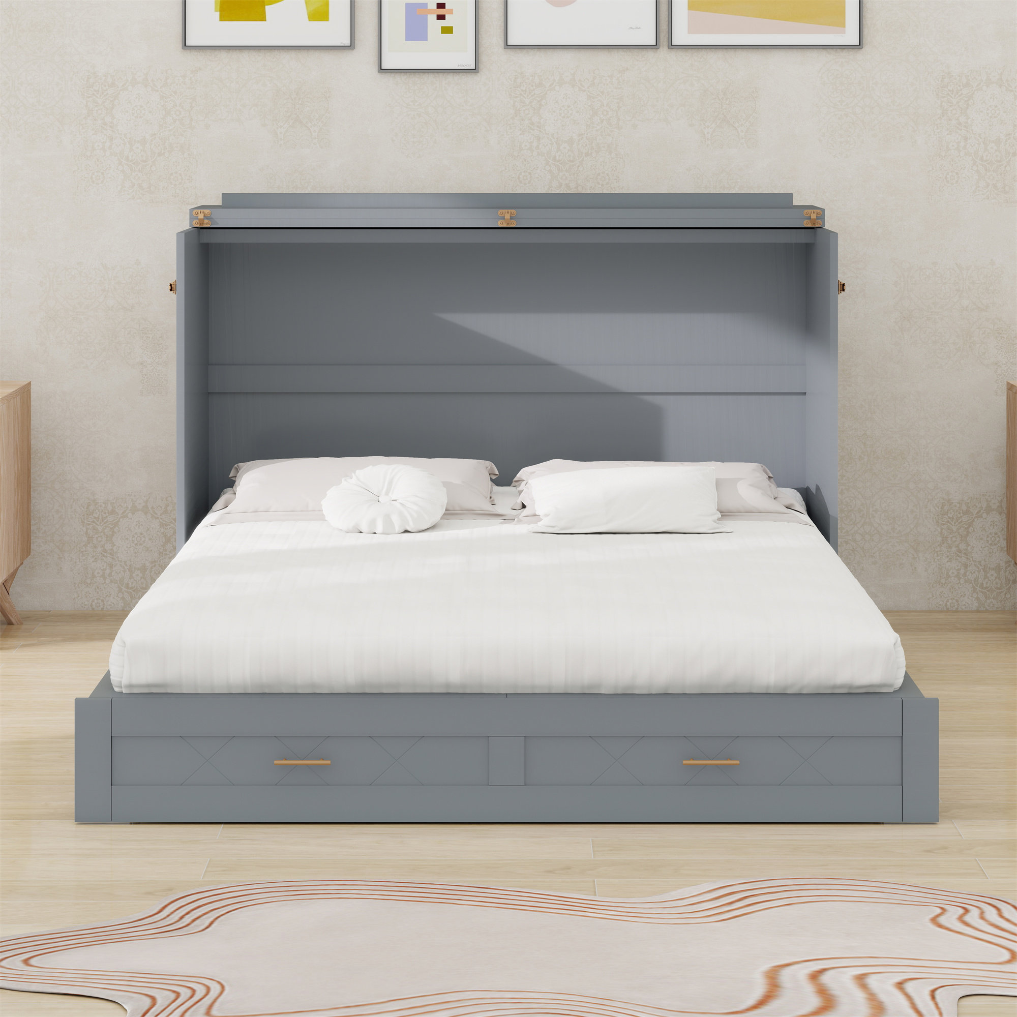 Lark Manor™ Murphy Bed Wall Bed With Drawer And A Set Of Sockets & USB ...