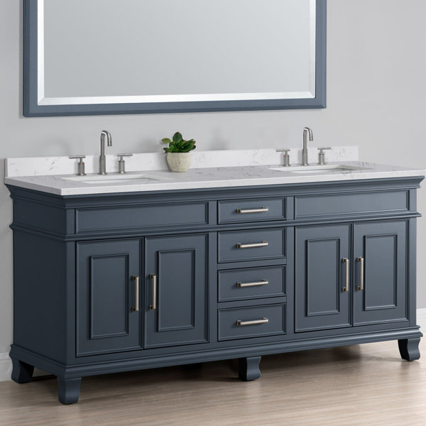 VANITYFAIR 72'' Engineered Marble Vanity Top with Sink Faucet Holes ...